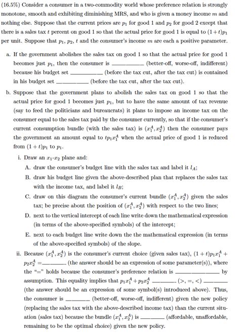 Solved 16 5 Consider A Consumer In A Two Commodity World