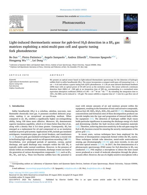 Pdf Light Induced Thermoelastic Sensor For Ppb Level H2s Detection In