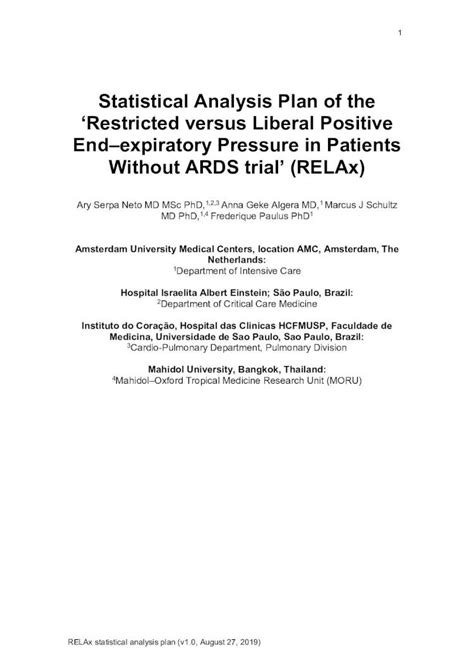 Pdf Statistical Analysis Plan Of The ‘restricted Versus · Paco 2 Etco 2 Heart Rate And