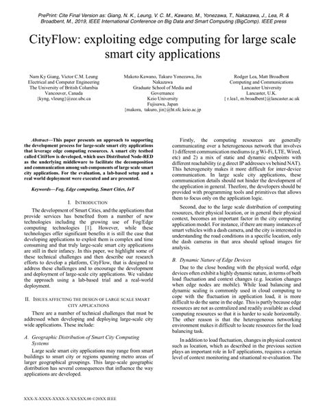 Pdf Cityflow Exploiting Edge Computing For Large Scale Smart City Applications