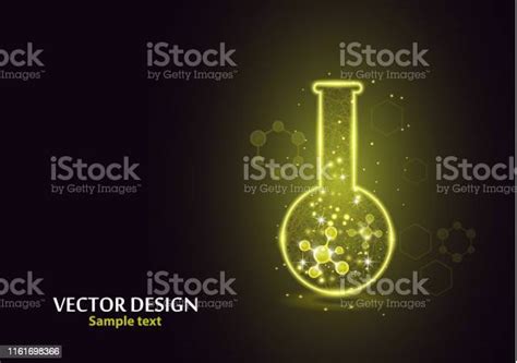 점 선 및 형태로 만들어진 프레임 그리드가 있는 테스트 실험실 플라스크 어두운 배경에 벡터 일러스트 아트 스타일 디자인입니다 개념에 대한 스톡 벡터 아트 및 기타 이미지