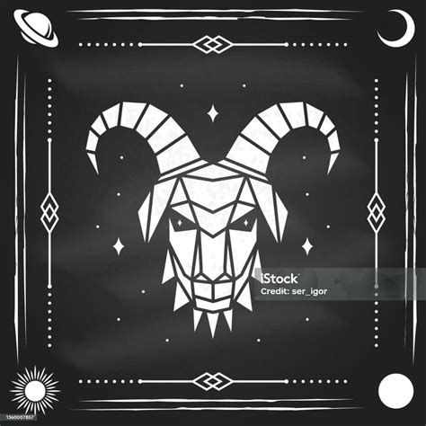 조디악 점성술 별자리 기호 염소 자리 디자인 벡터 그림입니다 우아한 현대 상징 또는 칠판에 로고 또는 포스터에 대한 염소 자리 비열 조디악 별자리 템플릿의 아이콘 0명에