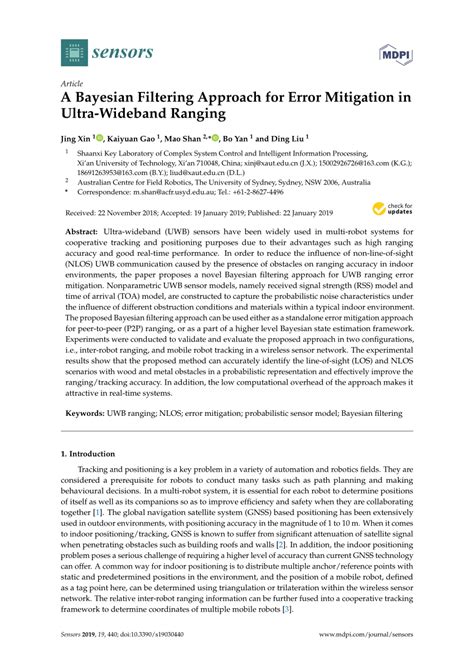 pdf a bayesian filtering approach for error mitigation in ultra wideband ranging