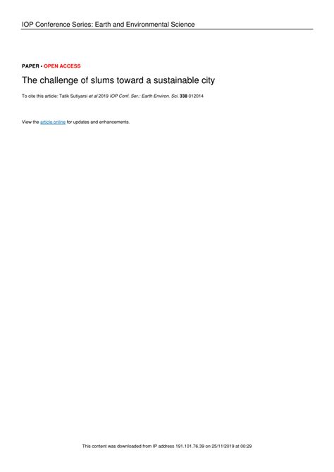 Pdf The Challenge Of Slums Toward A Sustainable City