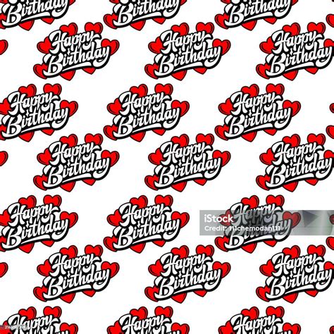 붓글씨 비문 Happy Birthday 와 하트가 있는 완벽 한 배경 컬러 벡터 일러스트 레이 션 강렬하고 밝은 색상에 대한