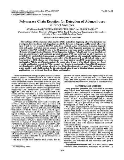 Pdf Polymerase Chain Reaction For Detection Of Adenoviruses In Stool Samples