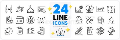Icons Set Of Checklist Decreasing Graph And Inspect Line Icons For Web App Vector Stock