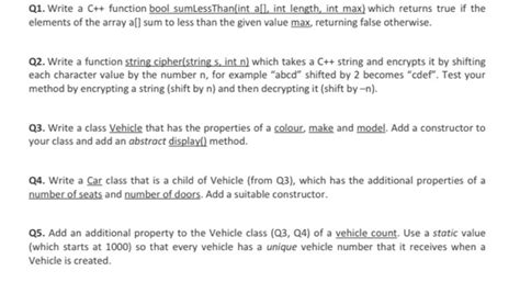 Solved Q1 Write A C Function Bool Sumlessthanint A