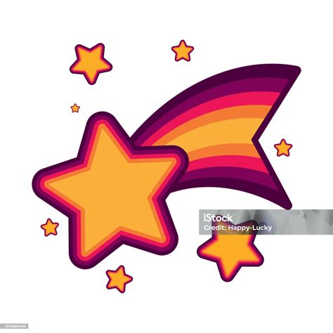 흰색 배경에 고립 된 귀여운 만화 떨어지는 스타 아이콘 혜성 효과의 상징 다채로운 플랫 디자인 그래픽을 위한 매직 스파클 셰이프 키즈 스타일 벡터 그림입니다 번쩍이는에 대한