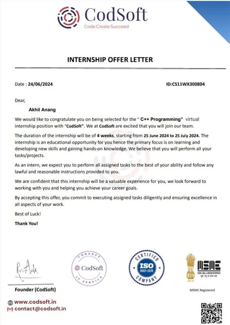 Ecstatic About Landing The Internship At Codsoft And Excited To Apply My Skills And Learn In A