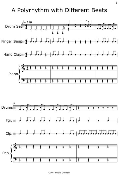 A Polyrhythm With Different Beats Sheet Music For Drum Set Finger Snap Hand Clap Piano