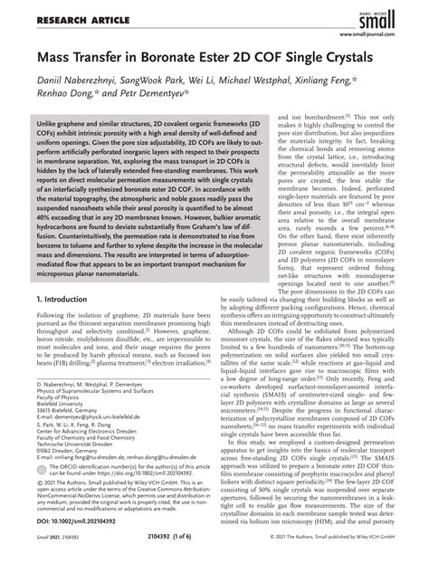 Pdf Mass Transfer In Boronate Ester 2d Cof Single Crystals