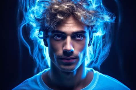 Premium Ai Image A Man Portrait With Visual Effects Of Blue Lights Made With Ai Generated