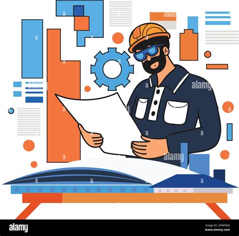 Male Engineer Creating Blueprints And Plans Illustration In Doodle Style Isolated On Background