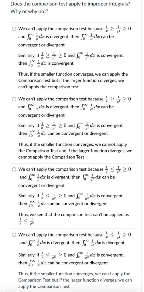 Solved Does The Comparison Test Apply To Improper Integrals