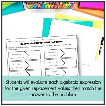 Pre Algebra Evaluating Algebraic Expressions Using Substitution Activity