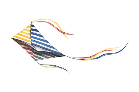 리본으로 줄무늬가 있는 날으는 연 수채화 그림 손으로 그린 흰색 배경에 격리된 개체입니다 0명에 대한 스톡 벡터 아트 및 기타 이미지 Istock