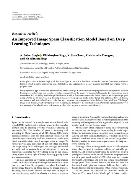 Pdf An Improved Image Spam Classification Model Based On Deep Learning Techniques