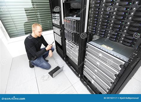 It Consultant Calling For Help In Datacenter Stock Image Image Of
