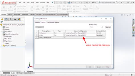 Solidworks 2018 Linked Custom Properties In Derived Parts