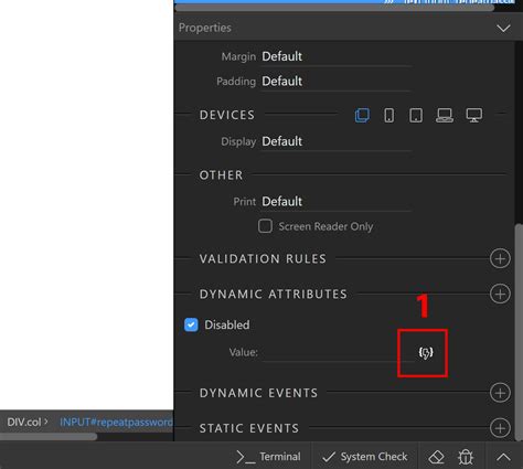 Using Dynamic Attributes Part 1 Disabling Confirm Password Field Getting Started Wappler