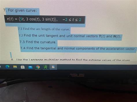 Solved For Given Curve R T T Cos T Sin T Chegg Com
