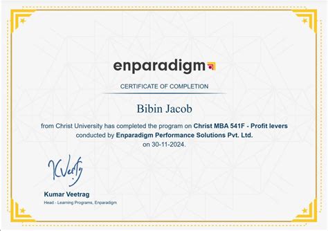 Bibin Jacob On Linkedin I Recently Had The Privilege Of Completing The Christ Mba 541f Profit…