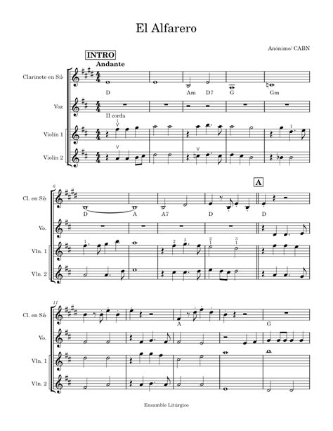 El Alfarero Sheet Music For Violin Synthesizer Clarinet Other Mixed