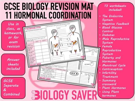 Gcse Biology Revision Mats 11 Hormonal Coordination Teaching Resources
