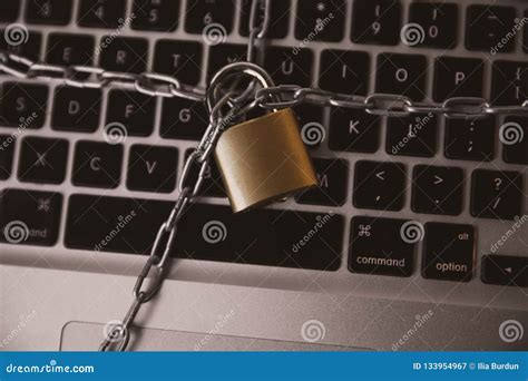 Cyber Safety Concept Locked Chain On Laptop Computer Stock Image Image Of Invulnerable Email