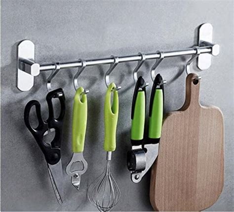 Lebexy Keukenrail Hangrail Voor Keukengerei Met 6 Haken Van Aluminium Draagvermogen Bol