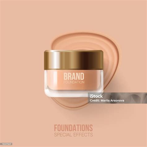 파운데이션 용기 모형 화장품 병 패키지 베이지 컨실러 스트로크 파운데이션 베이지 색 액체 화장품 메이크업 갈색에 대한 스톡 벡터