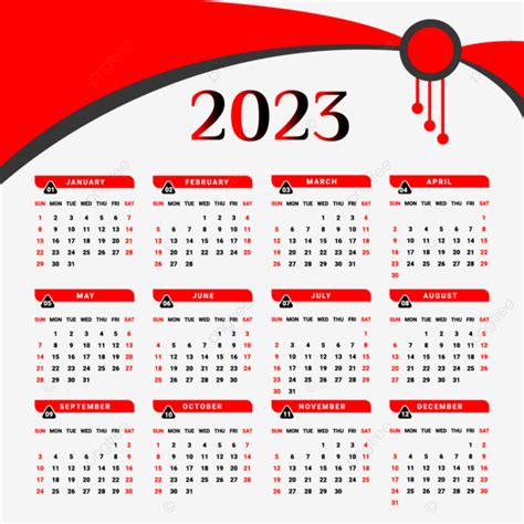 검은색과 빨간색 기하학적 스타일의 2023년 달력 디자인 달력 2023 달력 2023 Png 일러스트 및 벡터 에 대한 무료 다운로드 Pngtree