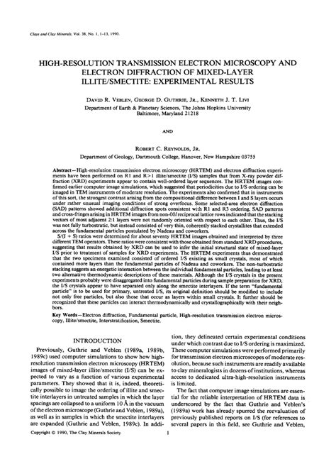 Pdf High Resolution Transmission Electron Microscopy And Electron Diffraction Of Mixed Layer