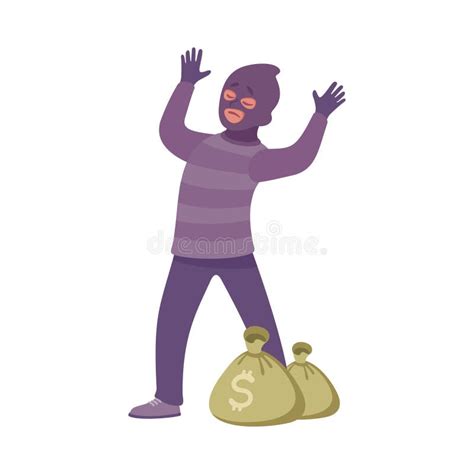 Man Criminal Caught Stand With Raised Hands Commit Crime And Theft Vector Illustration Stock
