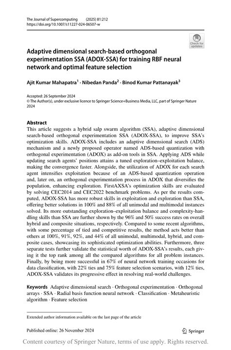 adaptive dimensional search based orthogonal experimentation ssa adox