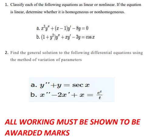 Solved 1 Classify Each Of The Following Equations As Linear
