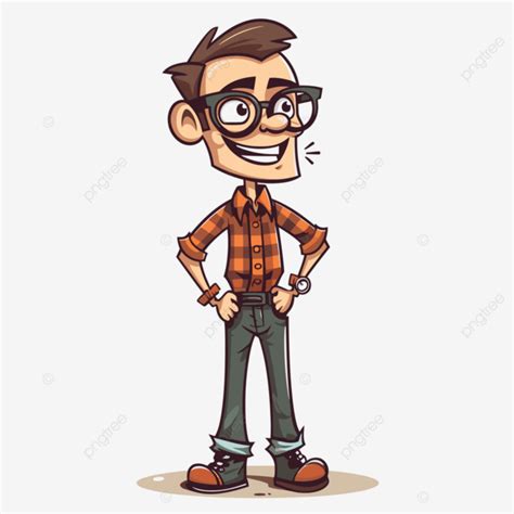 Nerd Clipart Cartoon Young Man In Glasses Poses With A Plaid Shirt Vector Nerd Clipart