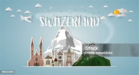 스위스 랜드마크 글로벌 여행 및 여행 종이 배경 광고 책 배너 템플릿 여행 비즈니스 또는 프레 젠 테이 션에 대 한 디자인 Templateused 벡터 스위스에 대한 스톡