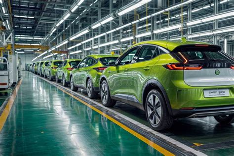 A Green Cars Stands At An Assembly Plant Stock Illustration Illustration Of Clean Sustainable