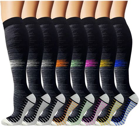 8 Pairs Stripe Color Block Compression Socks For Man And Woman 15 20