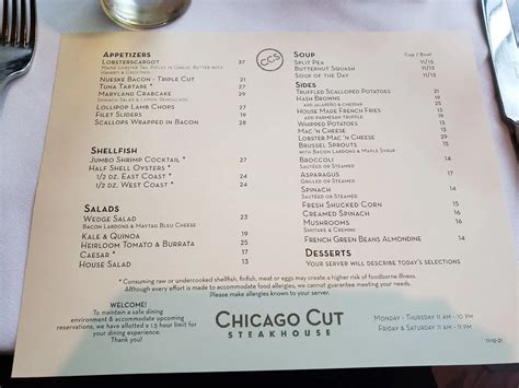 Chicago Cut Steakhouse Menu Updated November 2025