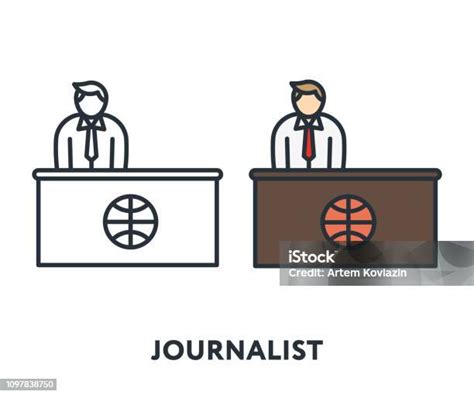 남자 Tv 기자 발표자 문자입니다 벡터 플랫 라인 스트로크 아이콘입니다 디자인에 대한 스톡 벡터 아트 및 기타 이미지 디자인 만화 멀티미디어 Istock