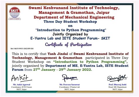 Yash Jindal On Linkedin Python Complete Participation