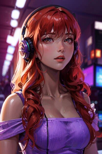 Premium Ai Image Beautiful Anime Girl Gamer In Headphones