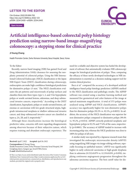 Pdf Artificial Intelligence Based Colorectal Polyp Histology Prediction Using Narrow Band