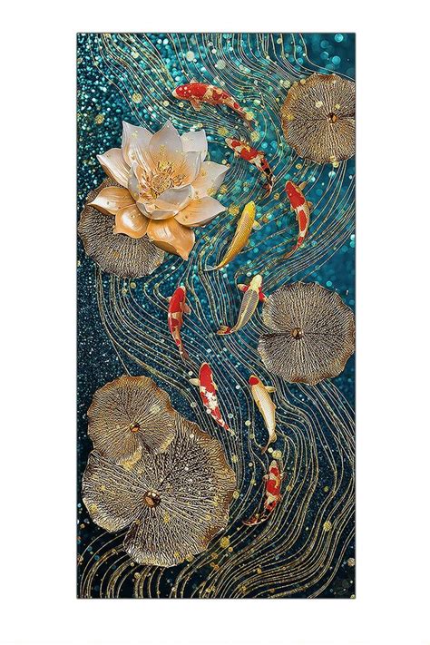 Zwubnn Canvas Wall Art 9 Koi Fish Wall Art Lucky Koi Wall Poster Wall