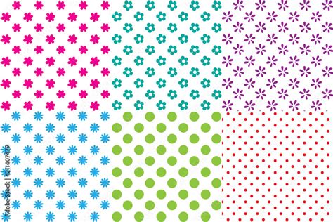 Set Of 6 Simple Seamless Patterns Different Colors Polka Dots Petals Swatches Are Included Set Of 6 Simple Seamless Patterns Different Colors Polka Dots Petals Swatches Are Included
