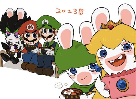 Mario Luigi Rabbid Rabbid Peach Rabbid Luigi And 1 More Mario And 2 More Drawn By Mimimi