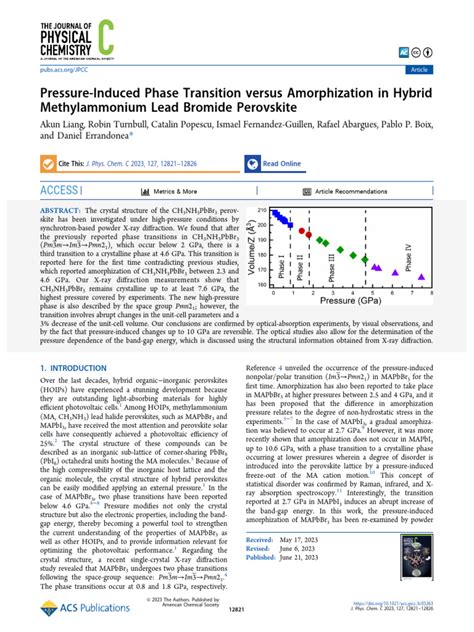 Liang Et Al 2023 Pressure Induced Phase Transition Versus Amorphization In Hybrid Methylammonium